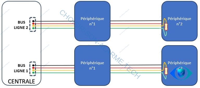 Câbler les composants d’un système d’alarme filaire BUS (détecteur ...